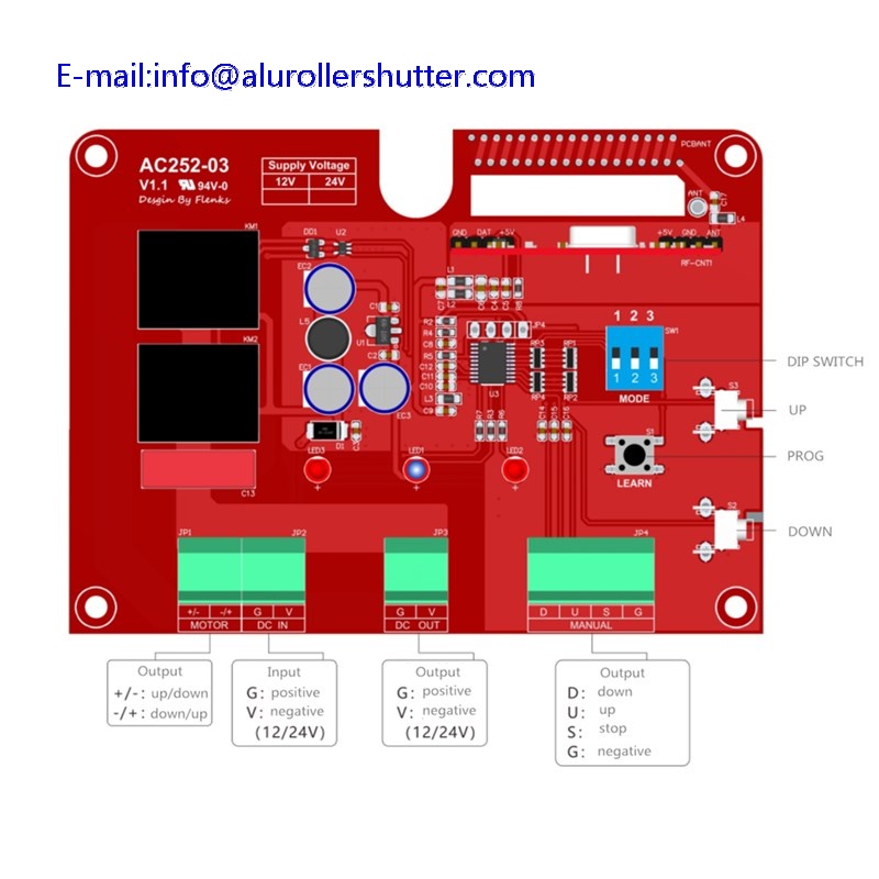 ac252-03 433.92mhz rf external DC motor controller receiver Louver Shutter