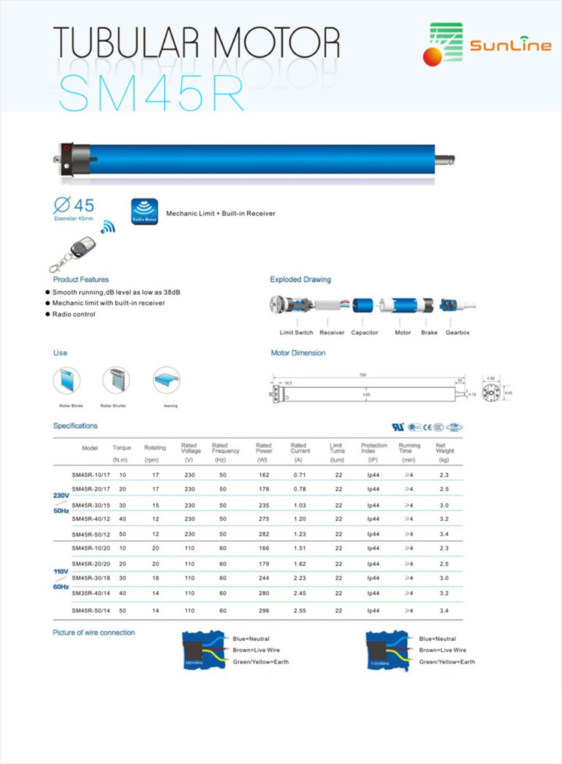 Motor tubular de radio M45 Tubular Motor dooya somfy a-ok